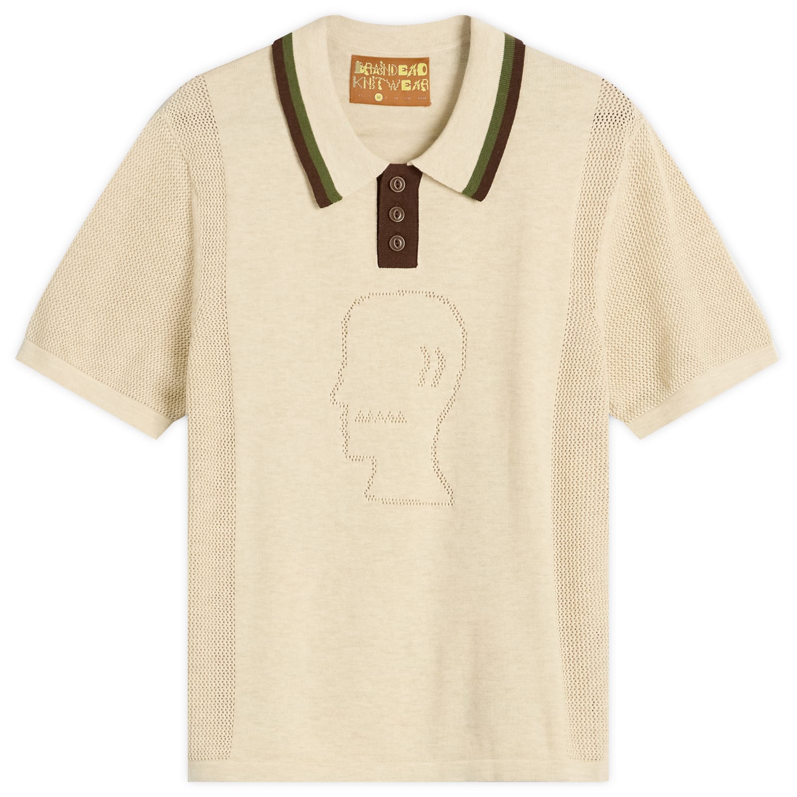 Brain Dead Logo Head Knit Polo Natural | END. (US)