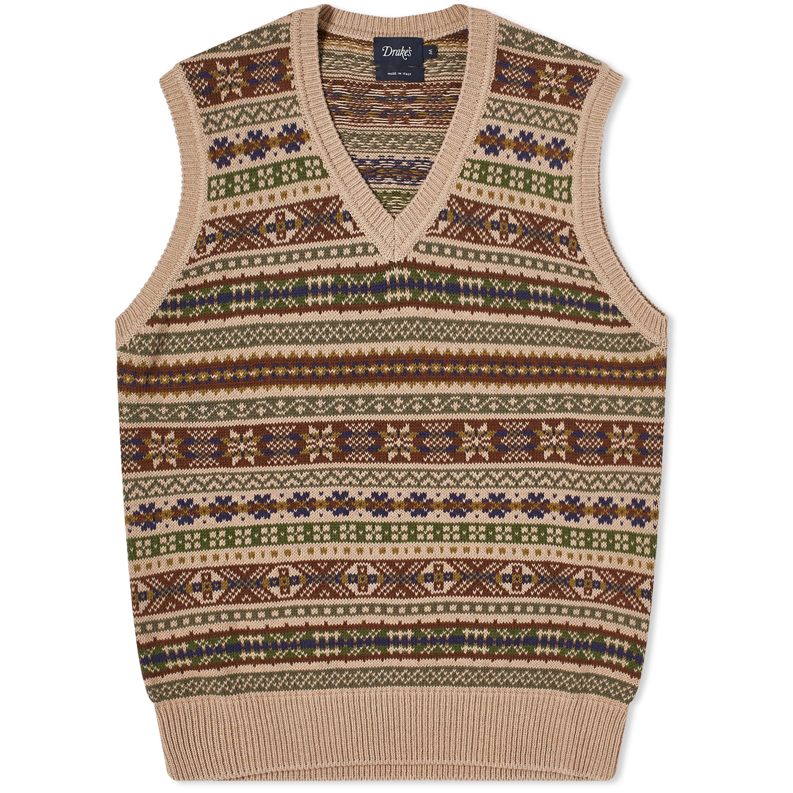 Drake's Trad Fair Isle Knit Vest Beige Multi | END. (US)