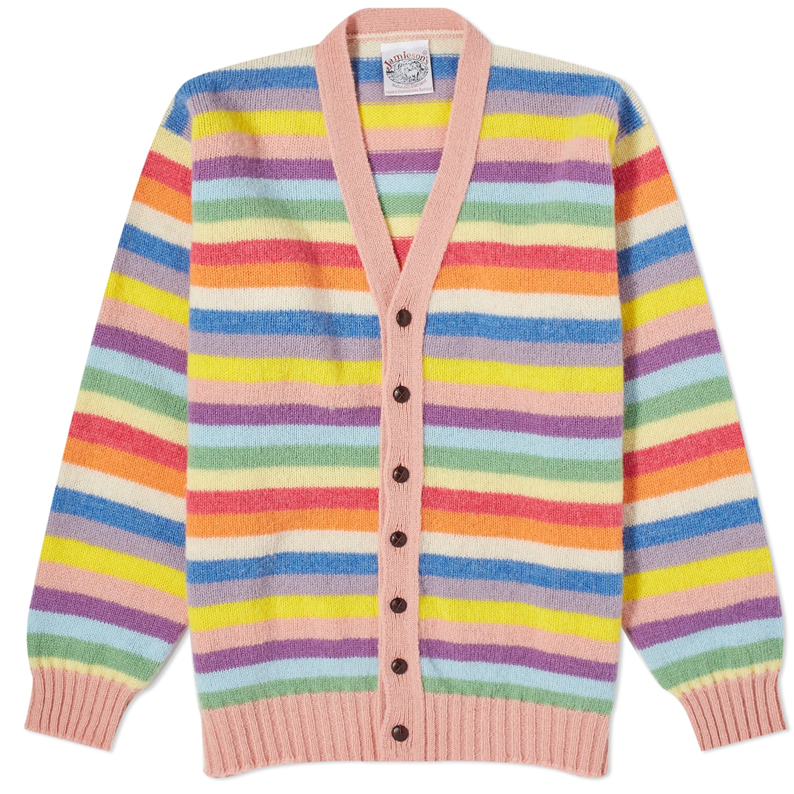 Jamieson's of Shetland Stripe V-Neck Cardigan Pastel Multi | END. (US)