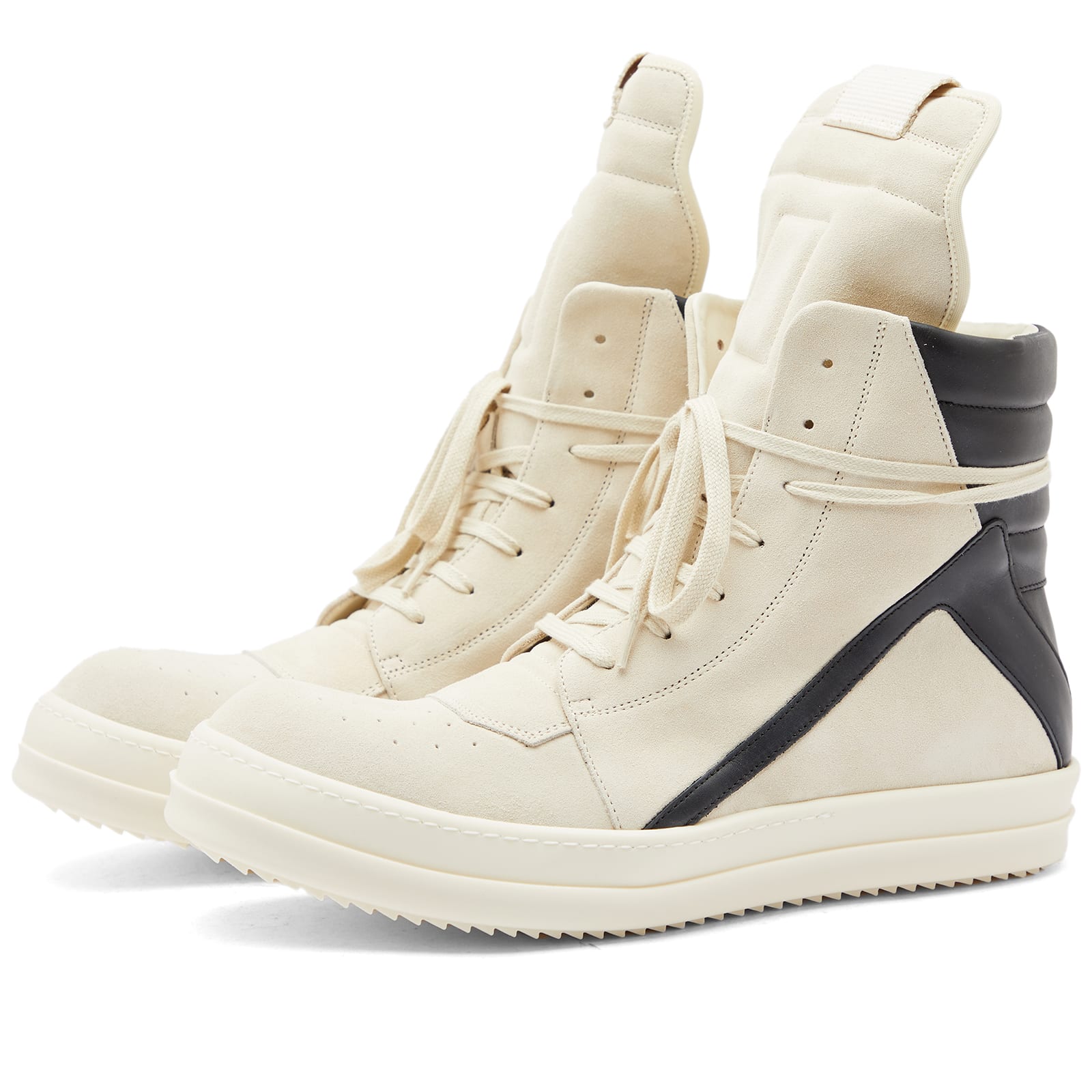 Rick Owens Suede Geobasket Sneakers Milk, Black & Milk | END.