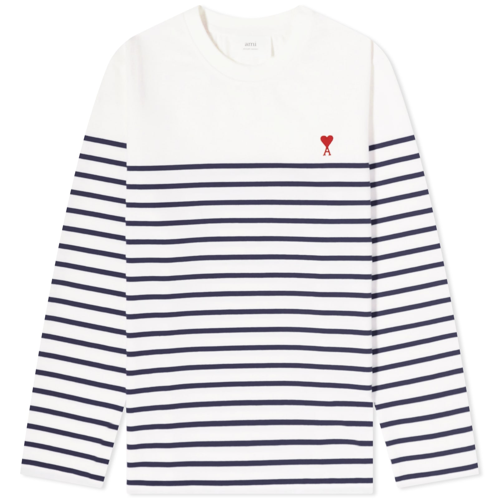 AMI Long Sleeve Breton Stripe ADC T-Shirt White & Nautic Blue | END. (US)