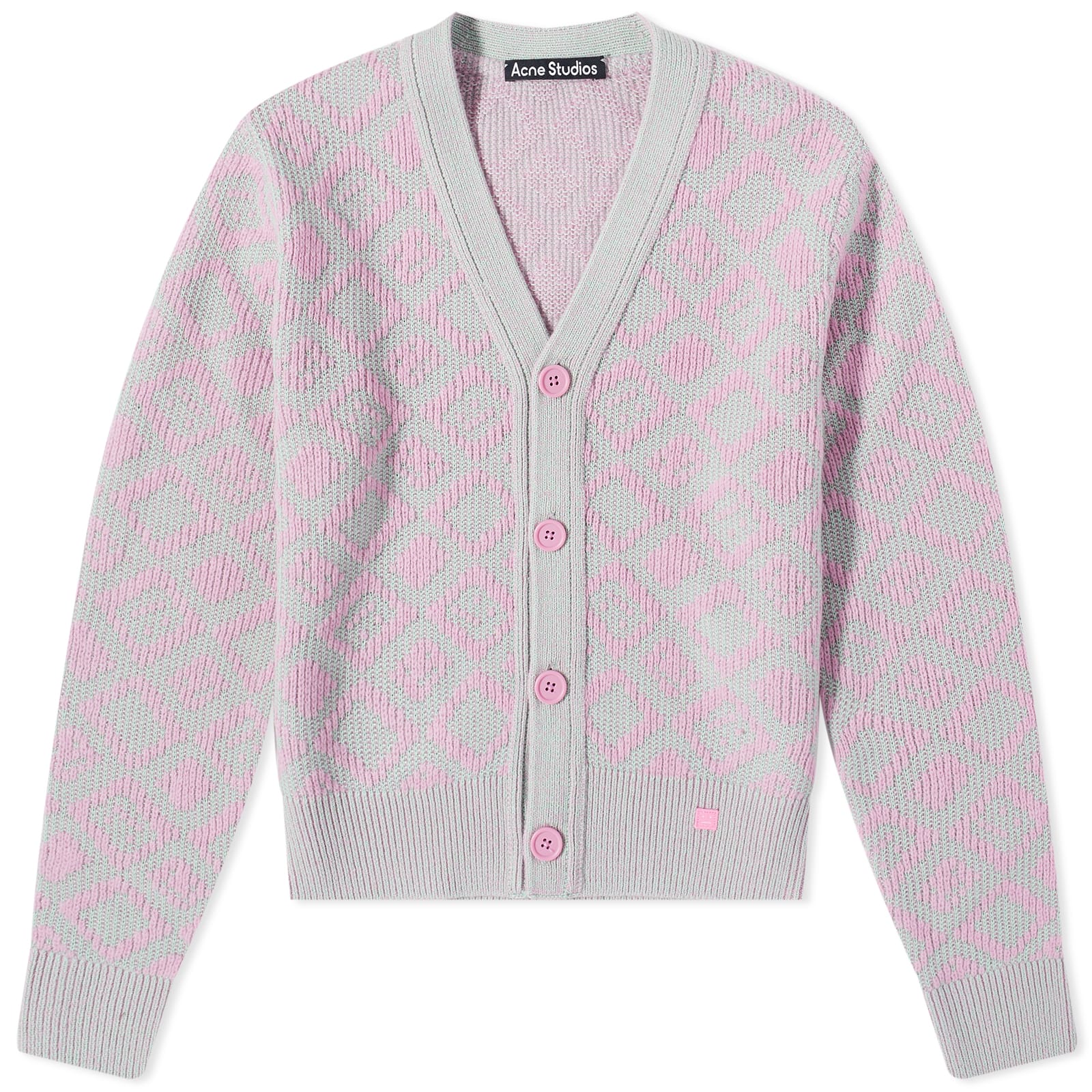Acne Studios Kerid Tile Face Cardigan Bubble Pink & Spring Green | END ...