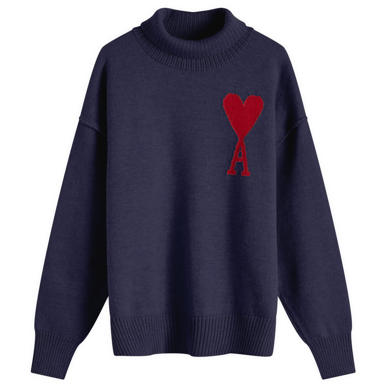 AMI Paris Large A Heart Crew Neck Jumper Navy & Red | END. (GB)