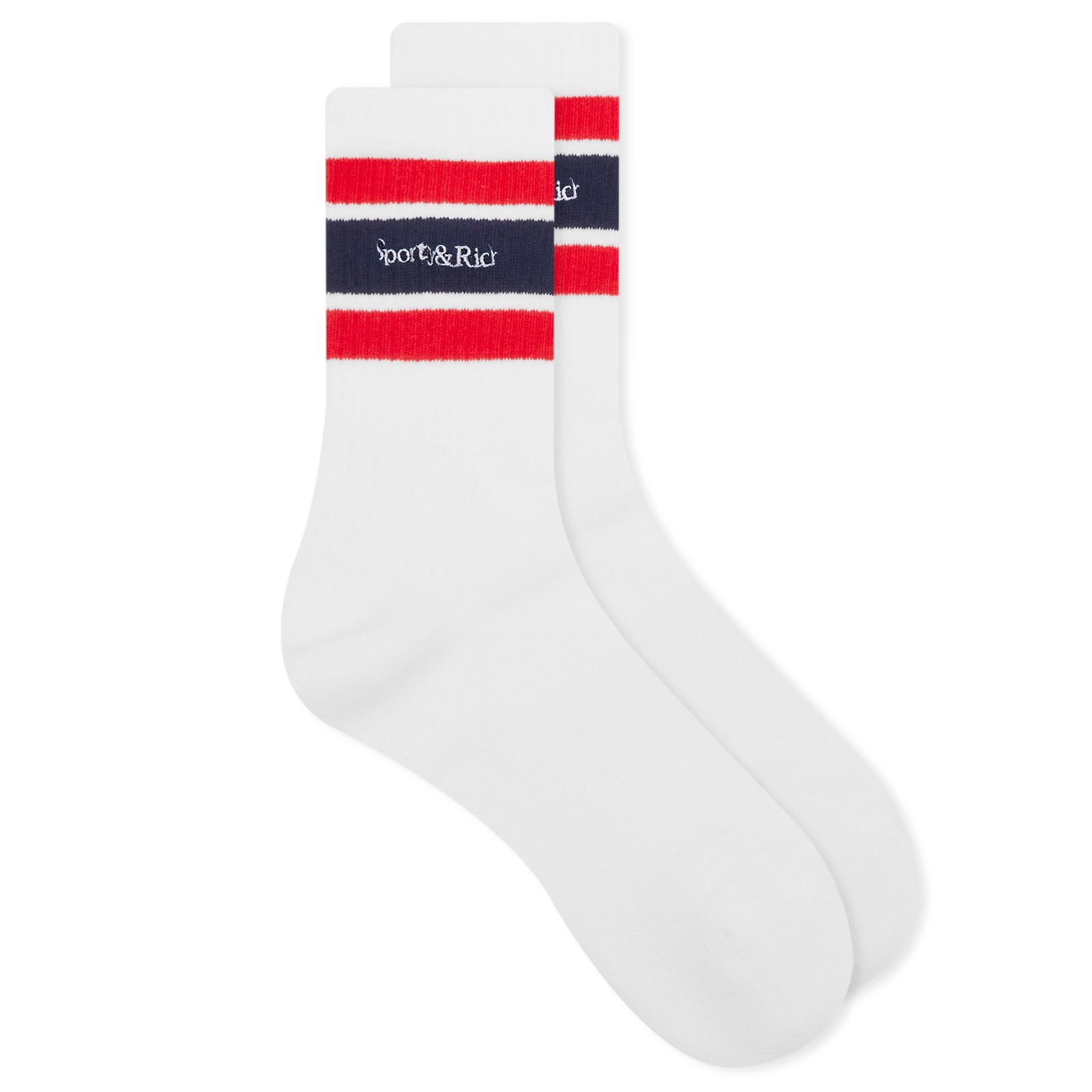 Sporty & Rich Serif Logo Embroidered Socks White, Navy & Bright Red ...