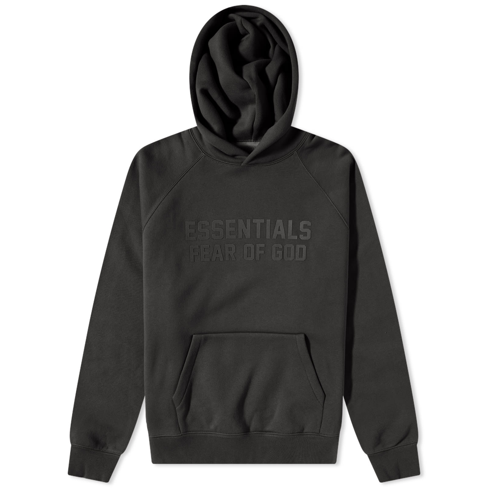Fear of God ESSENTIALS Logo Popover Hoody Off Black | END. (CA)