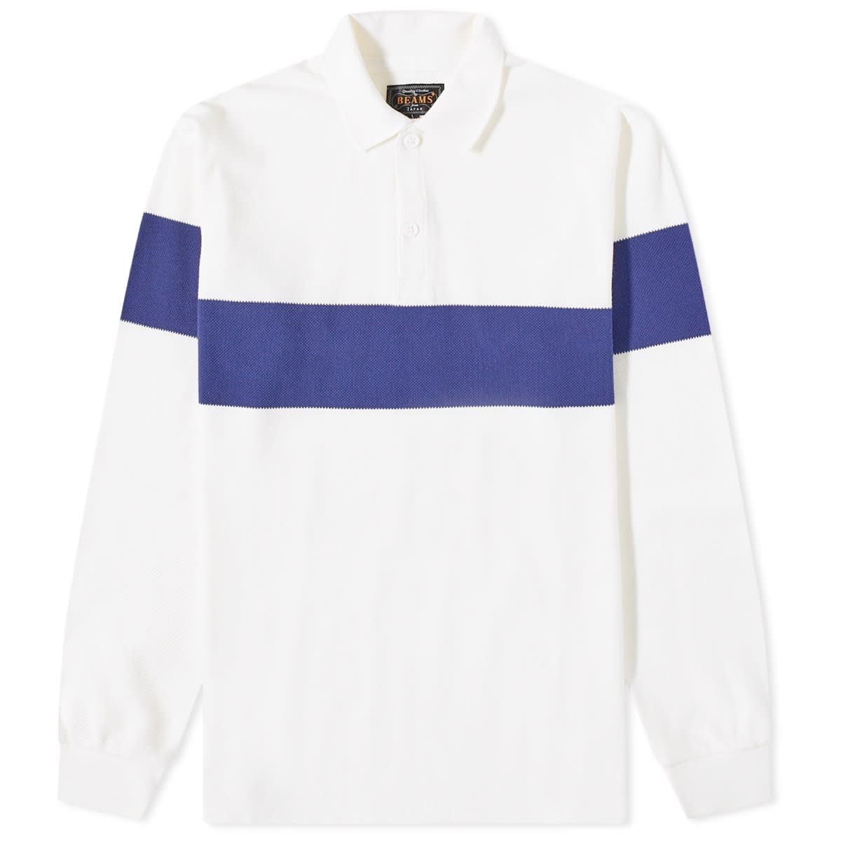 Beams Plus Pique Stripe Long Sleeve Polo White | END. (US)