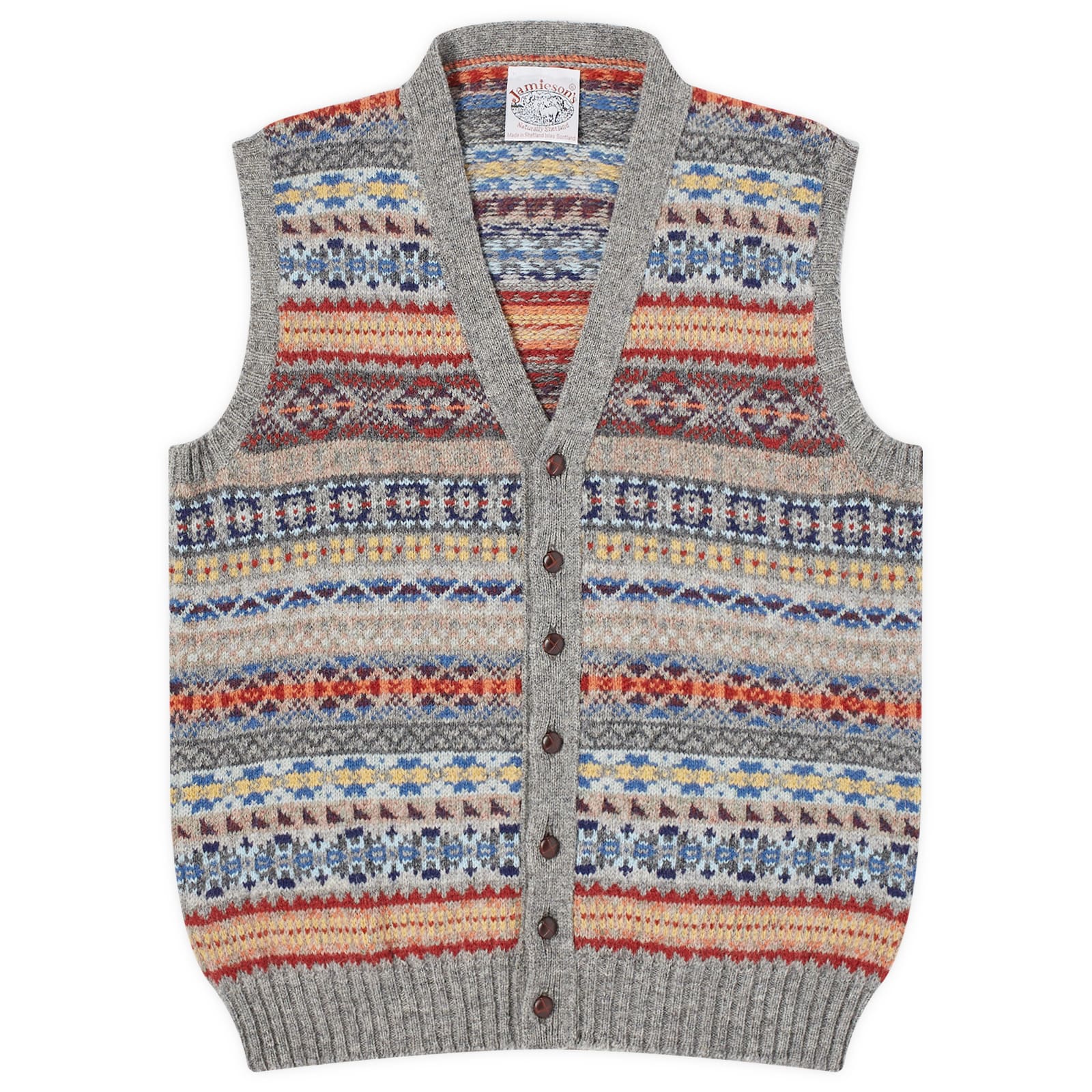 Jamieson's of Shetland Fair Isle Button Through Vest Steel Grey | END. (US)