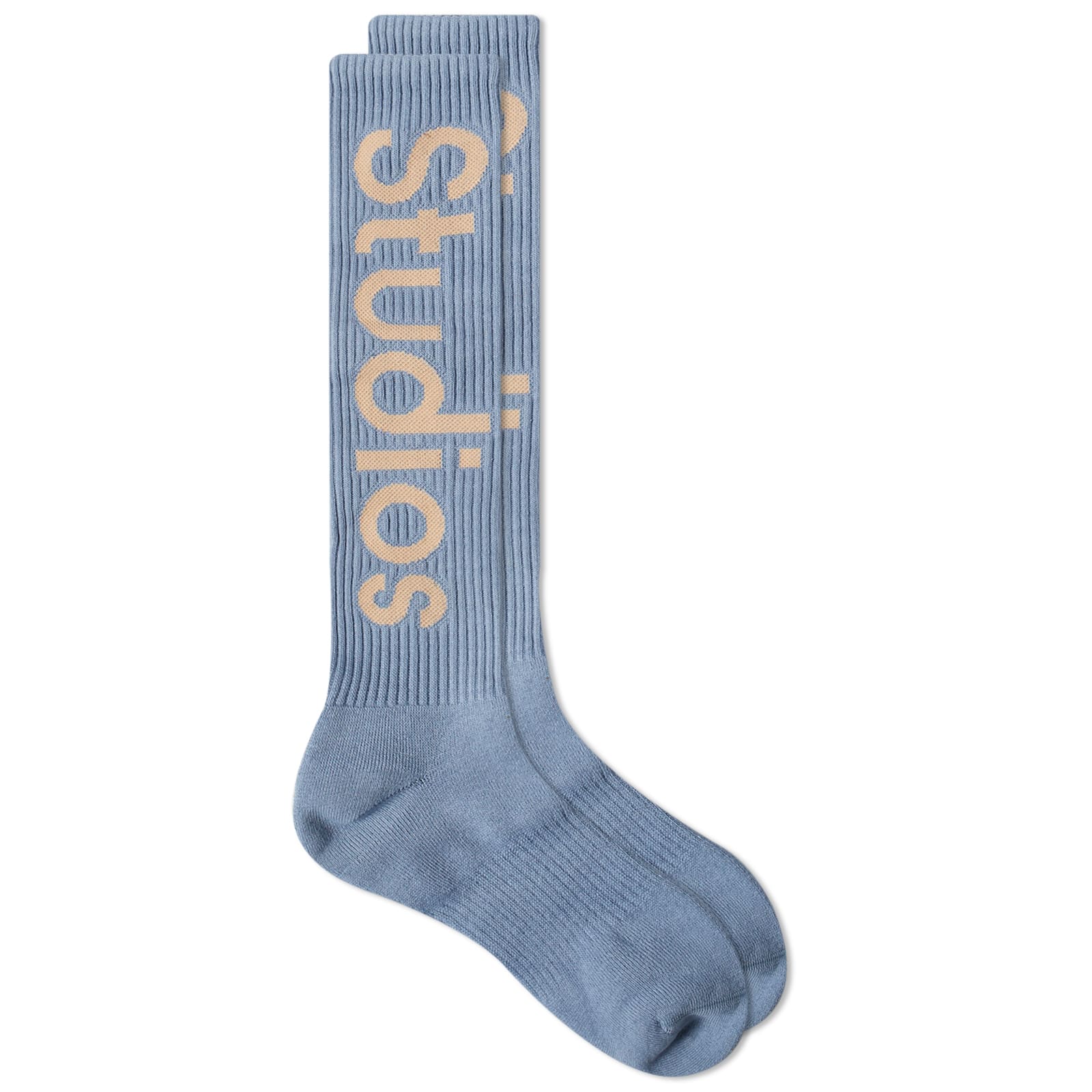 Acne Studios Long Rib Logo Sock Dusty Blue & Peach Pink | END. (AR)