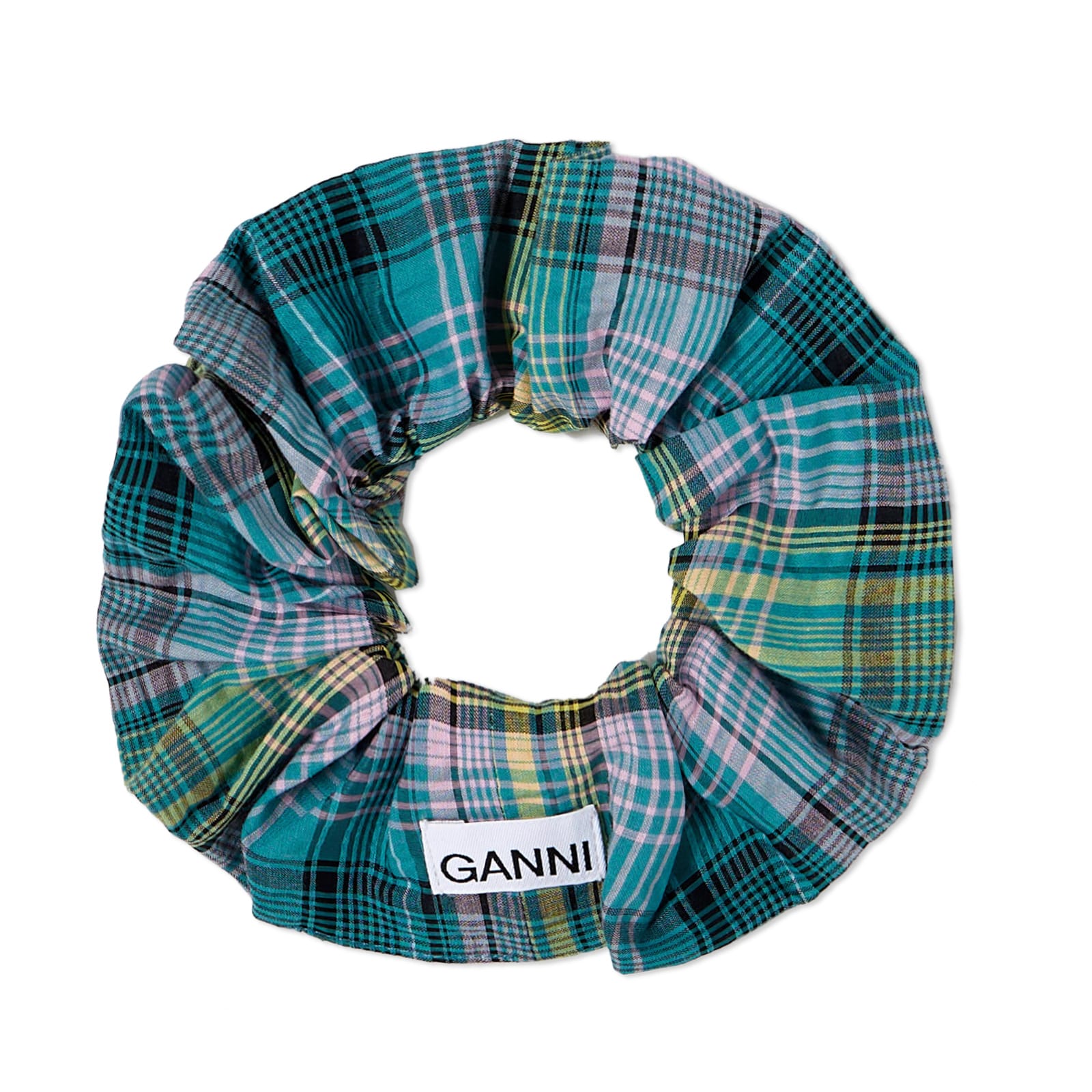 GANNI Seersucker Check Scrunchie Lagoon | END. (US)