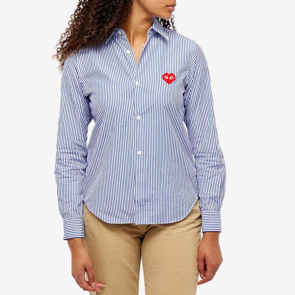 CDG Play Invader Heart Stripe Shirt Blue & White Stripes | END. (US)