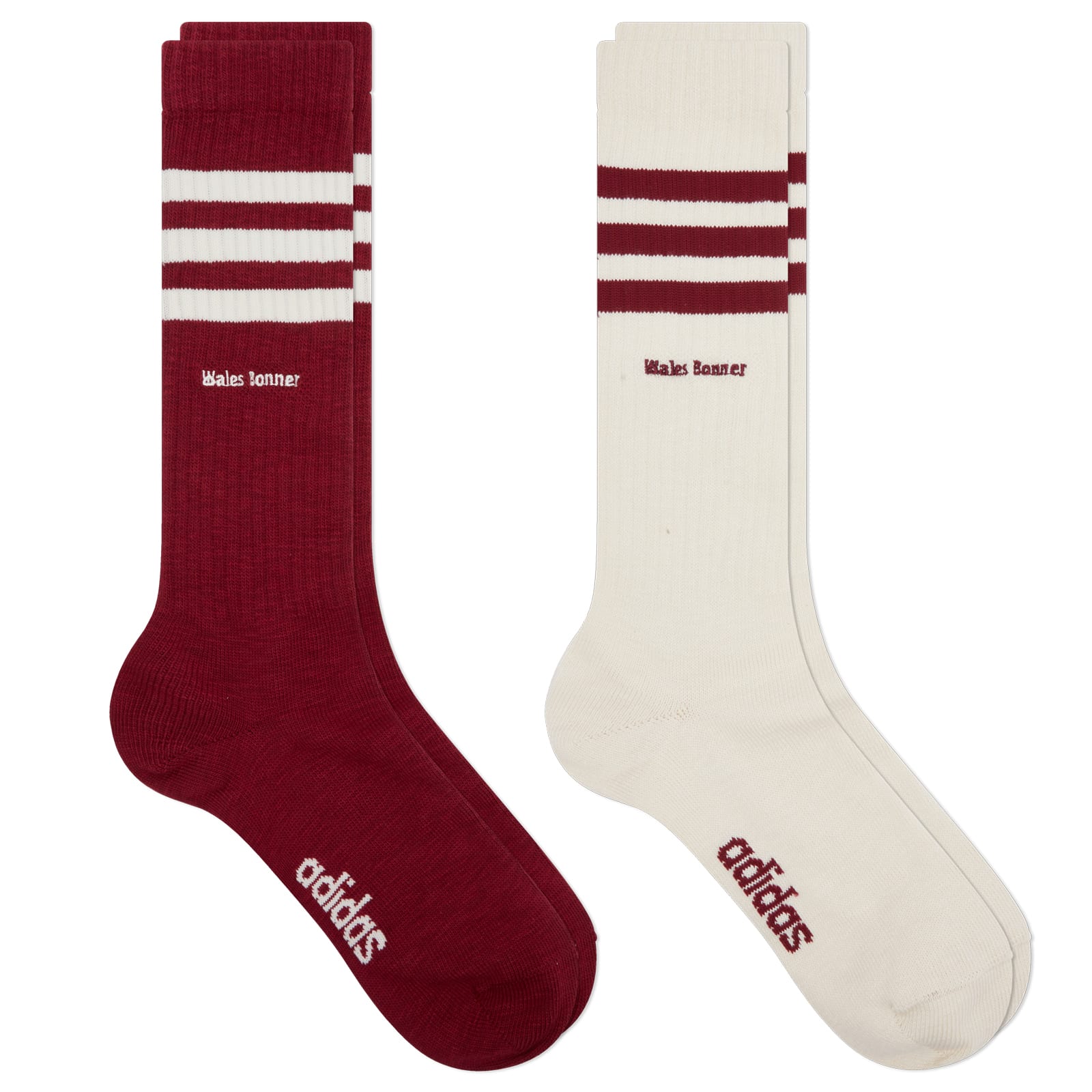 Adidas x Wales Bonner Three Stripe Sock Wonder White & Burgundy | END. (US)