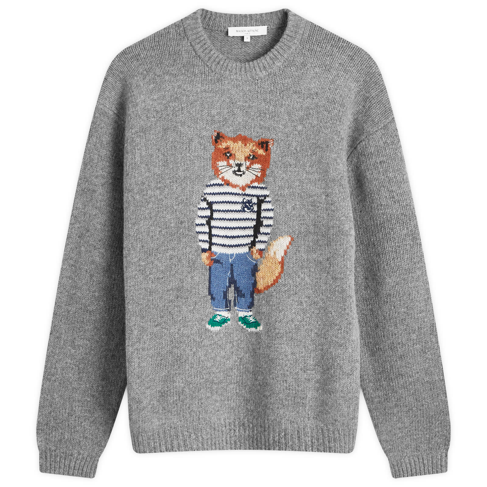Maison Kitsune Dressed Fox Intarsia Jumper Medium Grey Melange | END. (US)