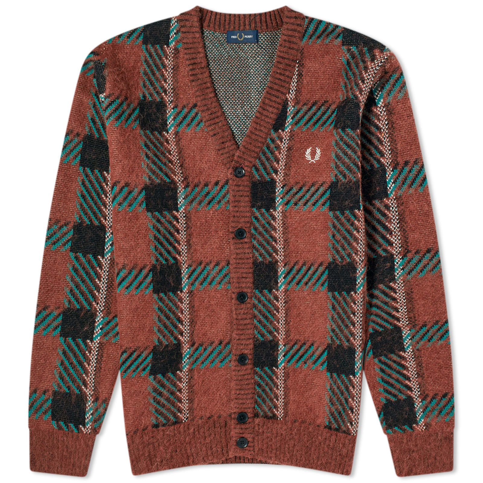 Fred Perry Glitch Tartan Cardigan Whisky Brown | END.