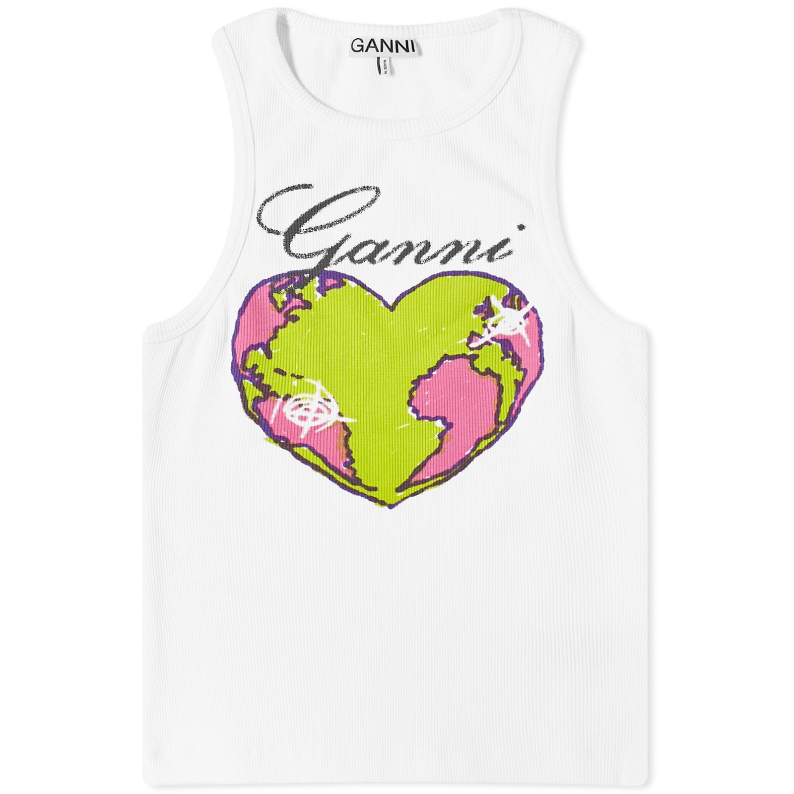GANNI Graphic Rib Heart Tank Top Bright White | END. (US)
