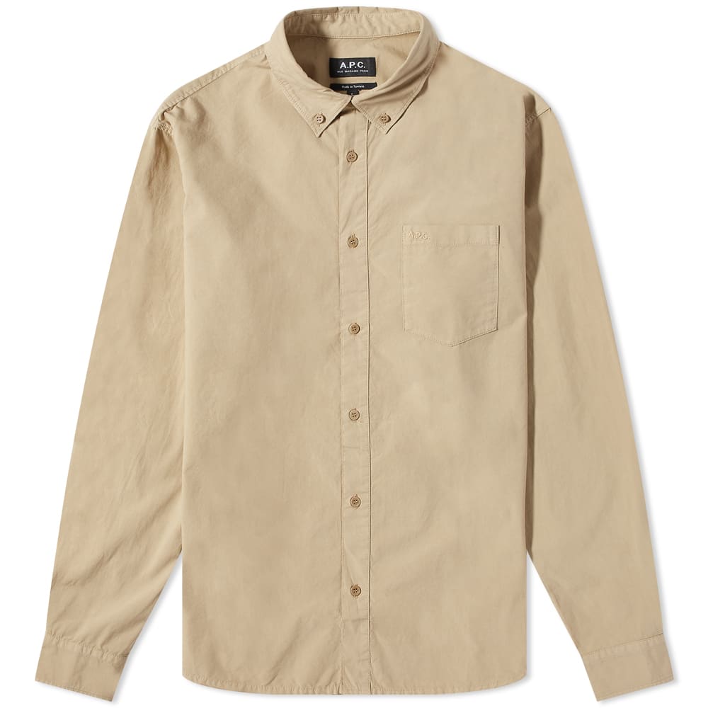 A.P.C. Edouard Button Down Logo Shirt Beige | END. (GB)