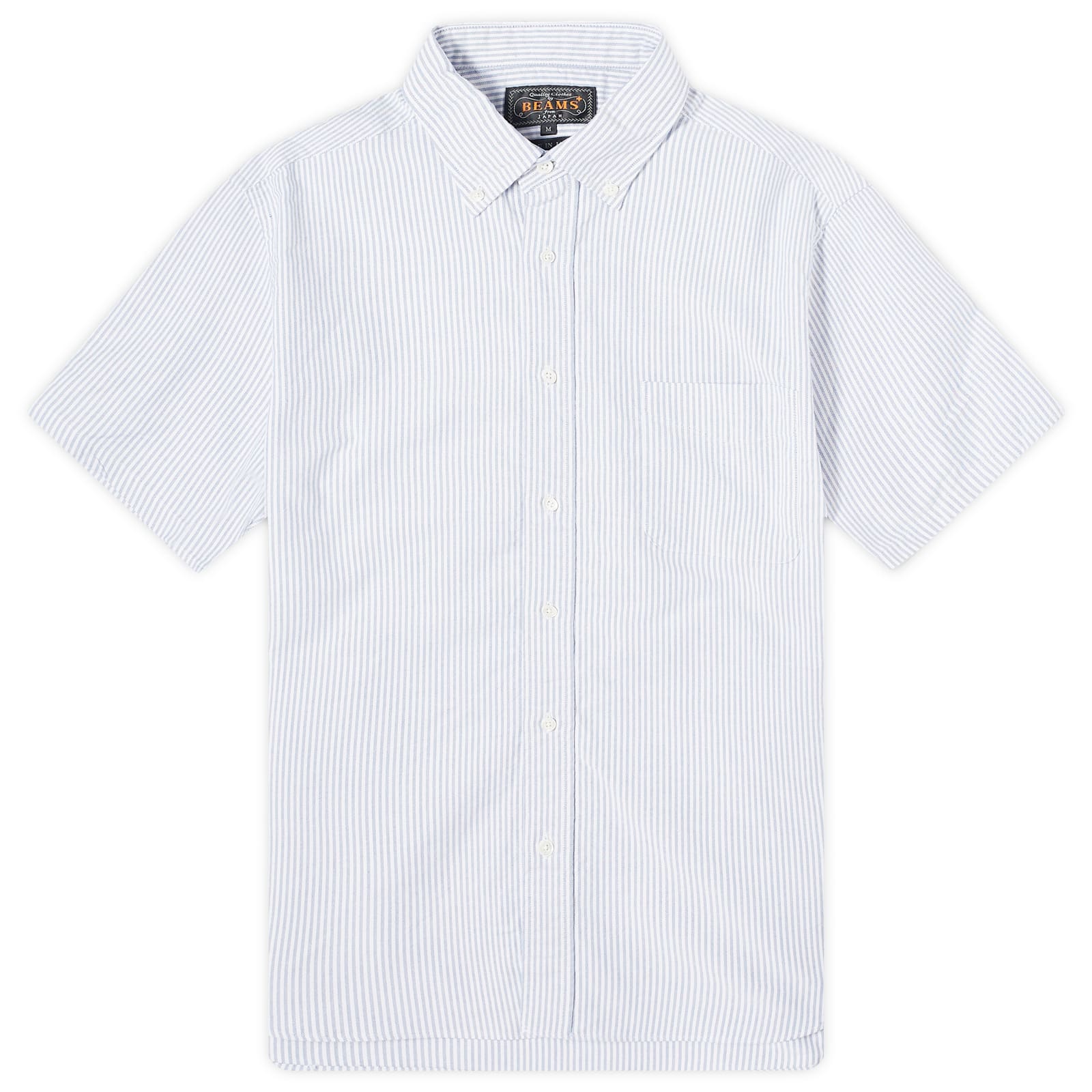 Beams Plus Button Down Short Sleeve Shirt Blue Candy Stripe | END.