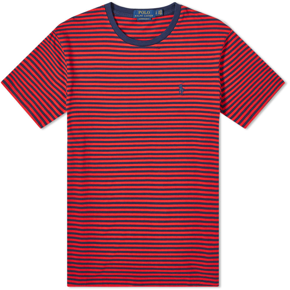Polo Ralph Lauren Narrow Stripe Custom Fit Tee Red & Newport Navy | END ...