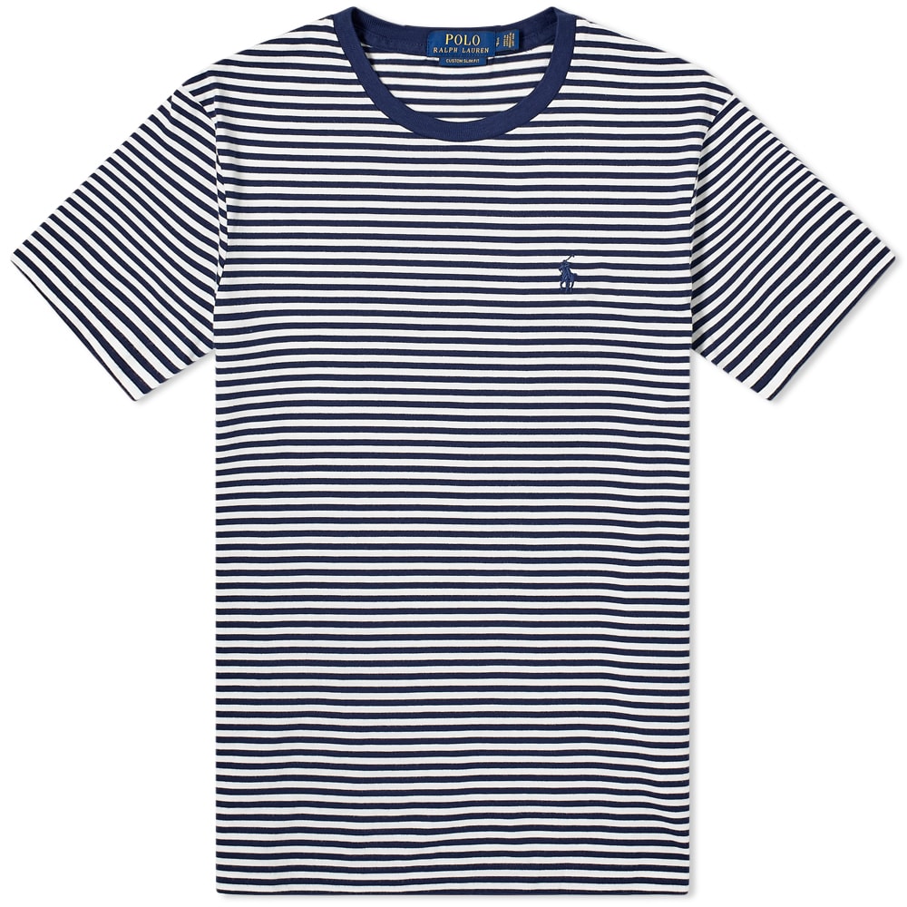 Polo Ralph Lauren Narrow Stripe Custom Fit Tee White & Newport Navy | END.