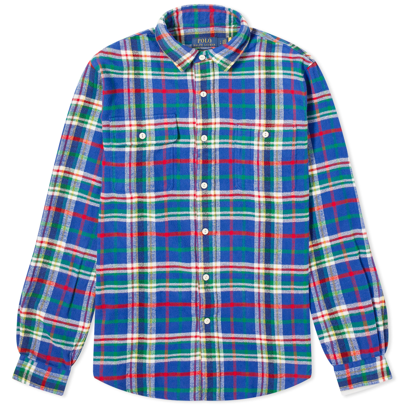 Polo Ralph Lauren Brushed Flannel Plaid Check Shirt Royal & White Multi ...