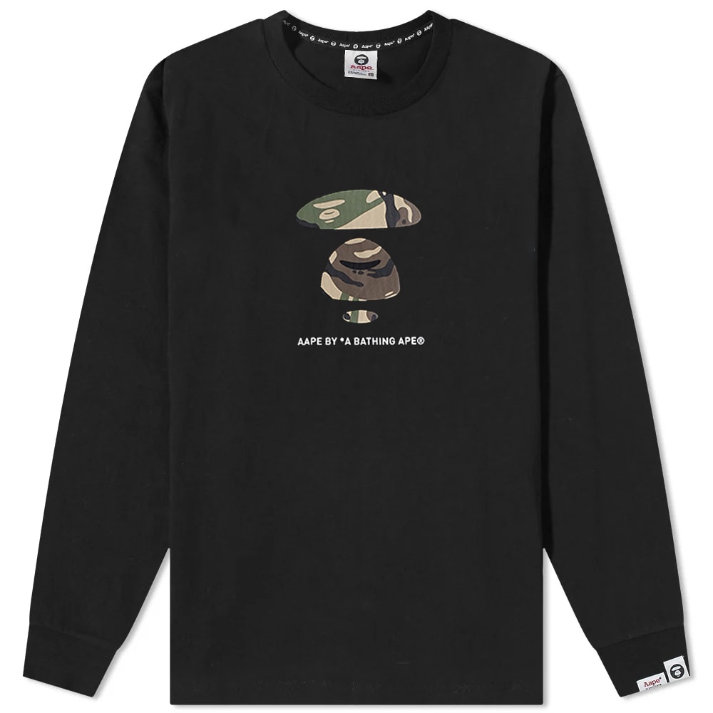 AAPE Long Sleeve Small Face Camo T-Shirt Black | END.