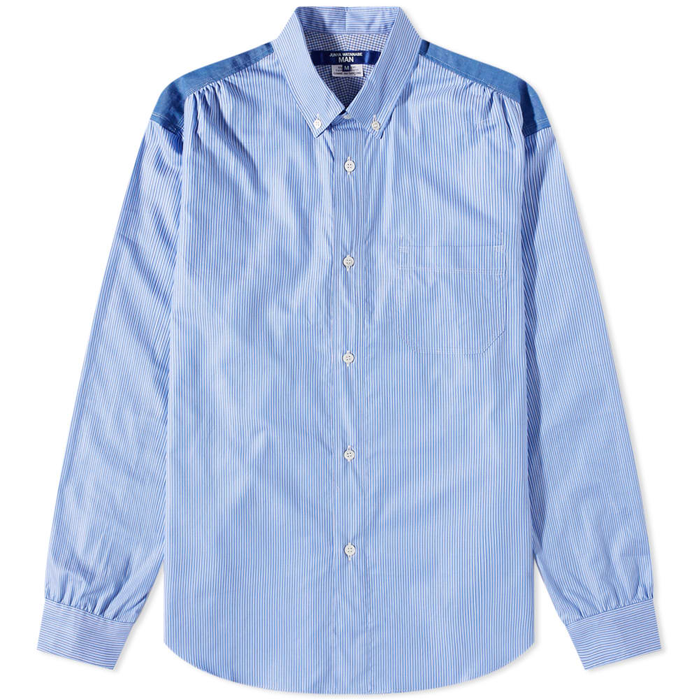 Junya Watanabe MAN Cotton Broadstripe Mix Panel Shirt Blue & White ...