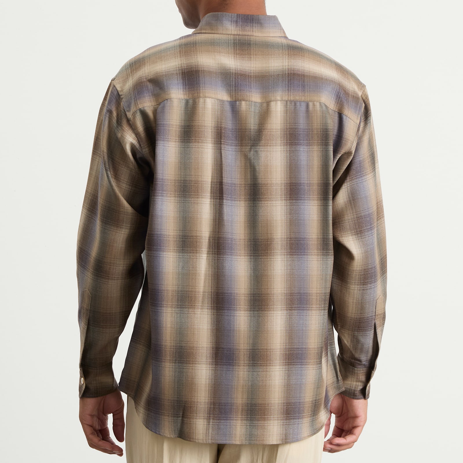 Auralee Men's *Super Light Wool Check Shirt Brown Blue Check - Curated ...