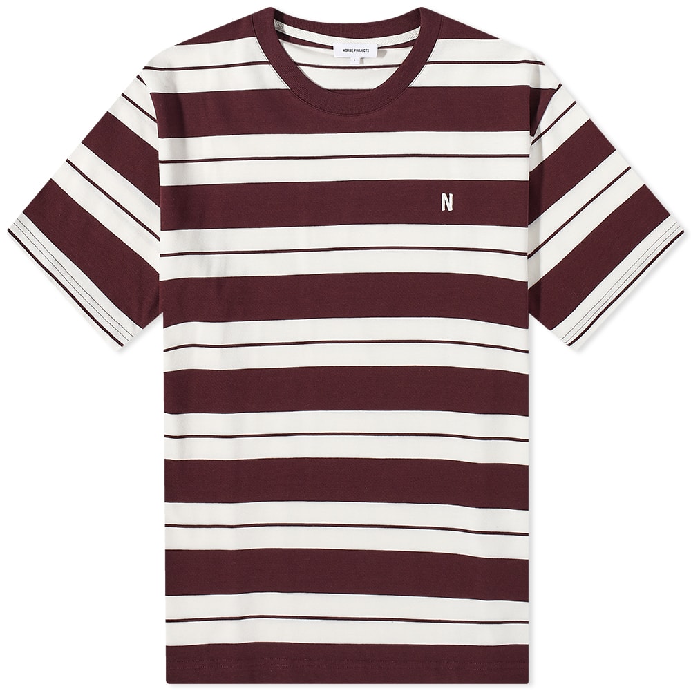 Norse Projects Johannes Varsity Stripe T-Shirt Burgundy | END. (GB)