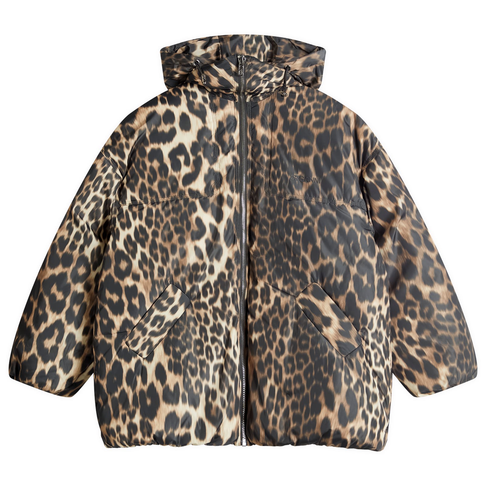 GANNI Leopard Puffer Jacket Almond Milk | END. (US)