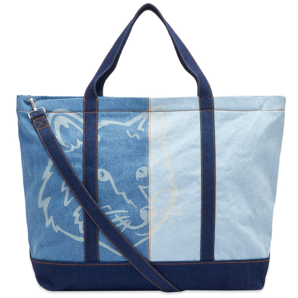 Maison Kitsune Fox Head Denim Weekender Tote Bag Washed Indigo | END. (JP)