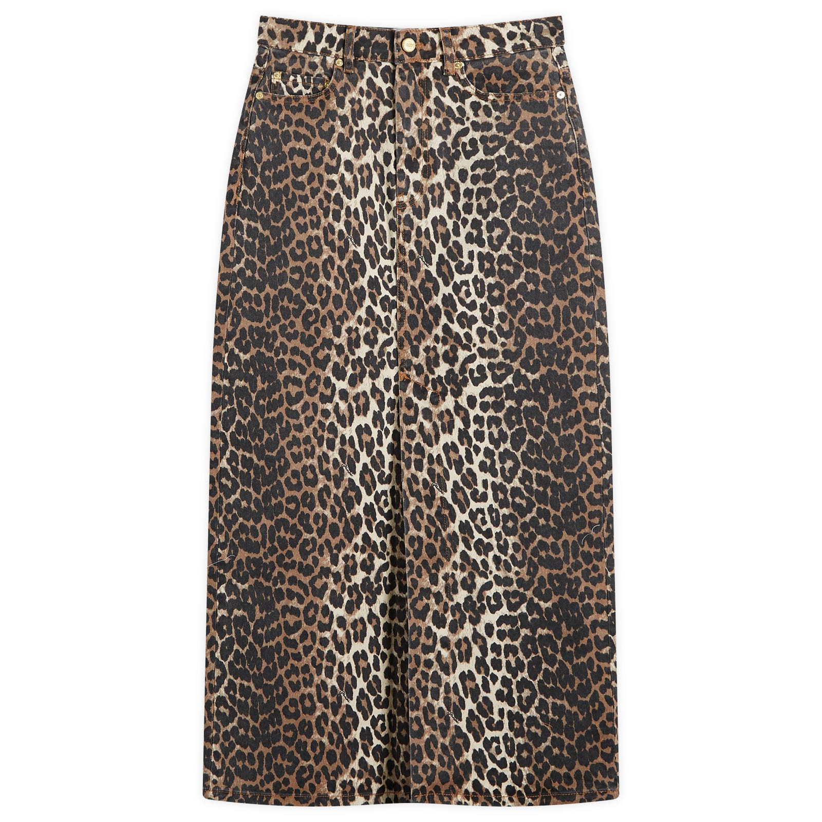 GANNI Print Denim Maxi Slit Skirt Leopard | END. (GB)