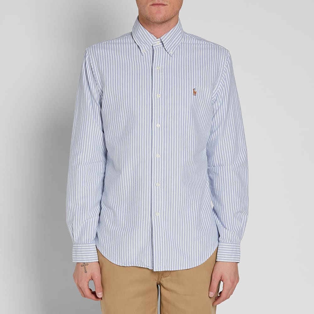Polo Ralph Lauren Slim Fit Button Down Oxford Shirt White And Blue Stripe