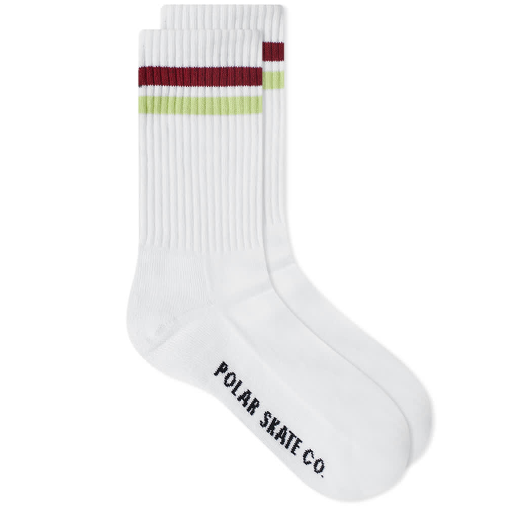 Polar Skate Co. Stripe Sock White & Rich Red & Chartreuse | END.