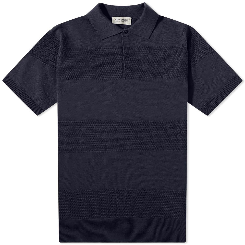 John Smedley Textured Stripe Knit Polo Midnight | END. (GB)