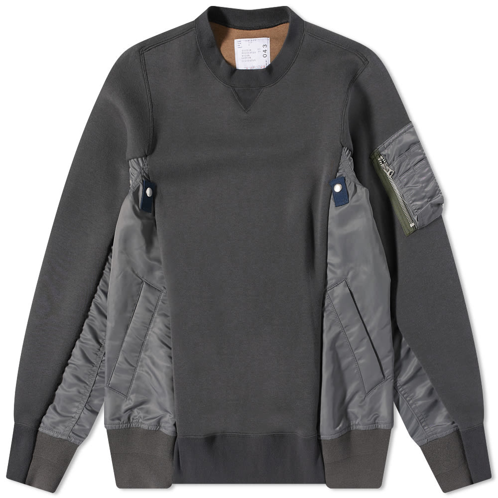 Sacai Classic MA-1 Crew Sweat Charcoal Grey | END. (AR)