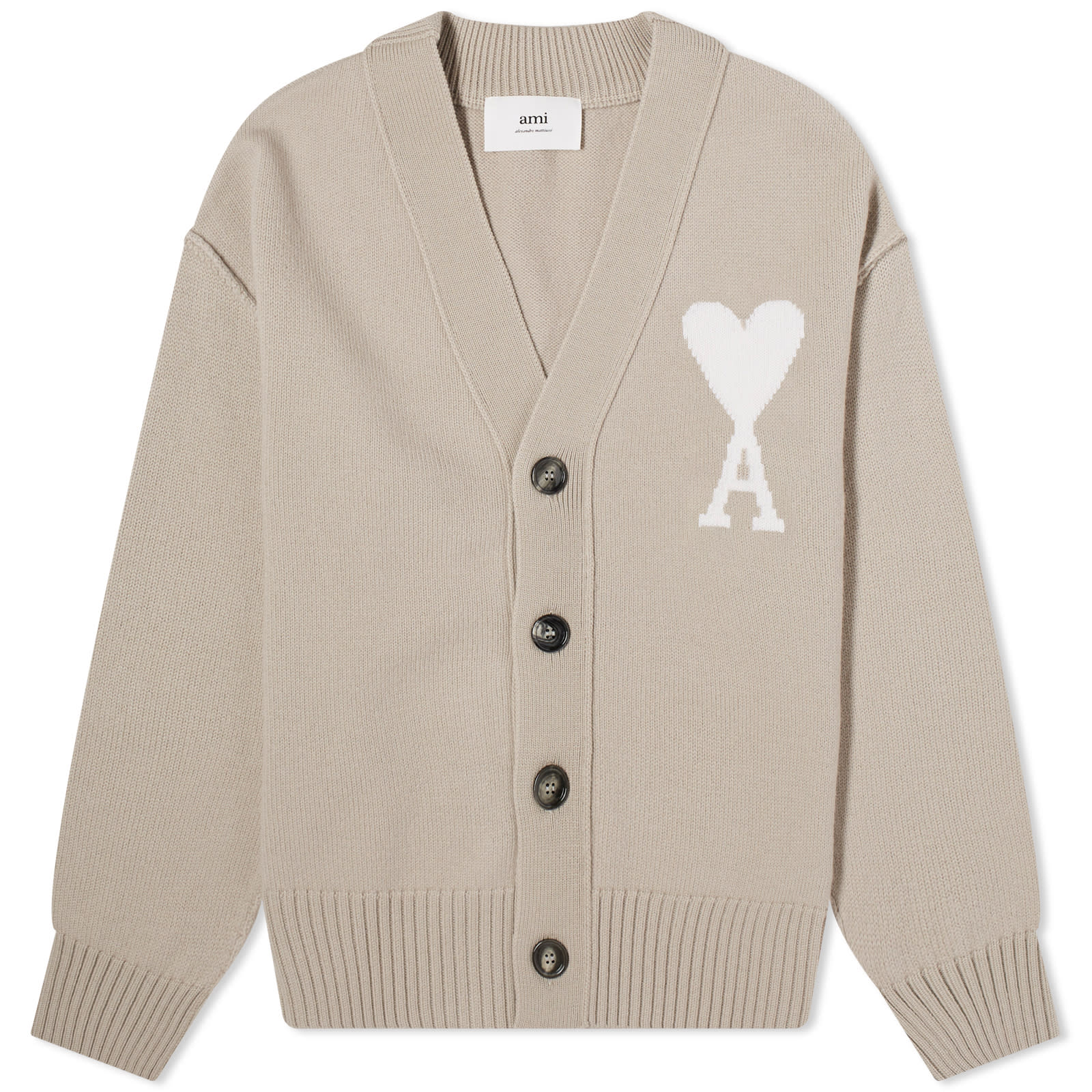 AMI Paris Off White Big ADC Cardigan Light Beige & Off White | END. (AU)