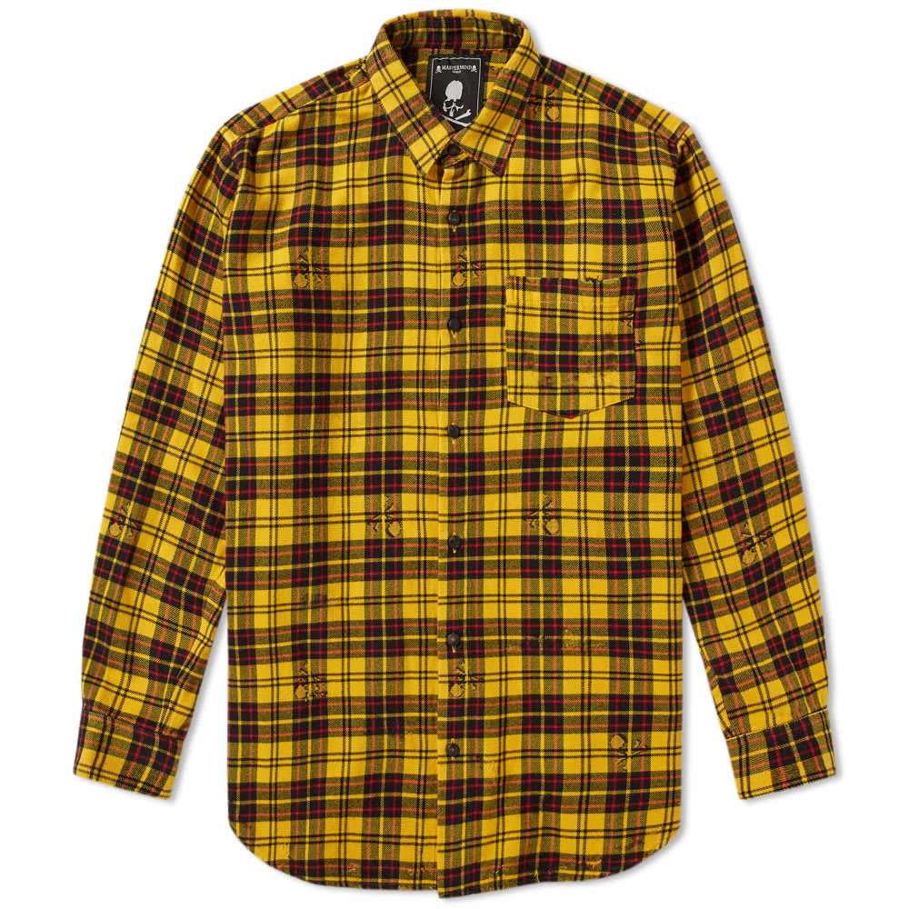 MASTERMIND WORLD Damaged Skull Check Flannel Shirt Yellow | END. (US)