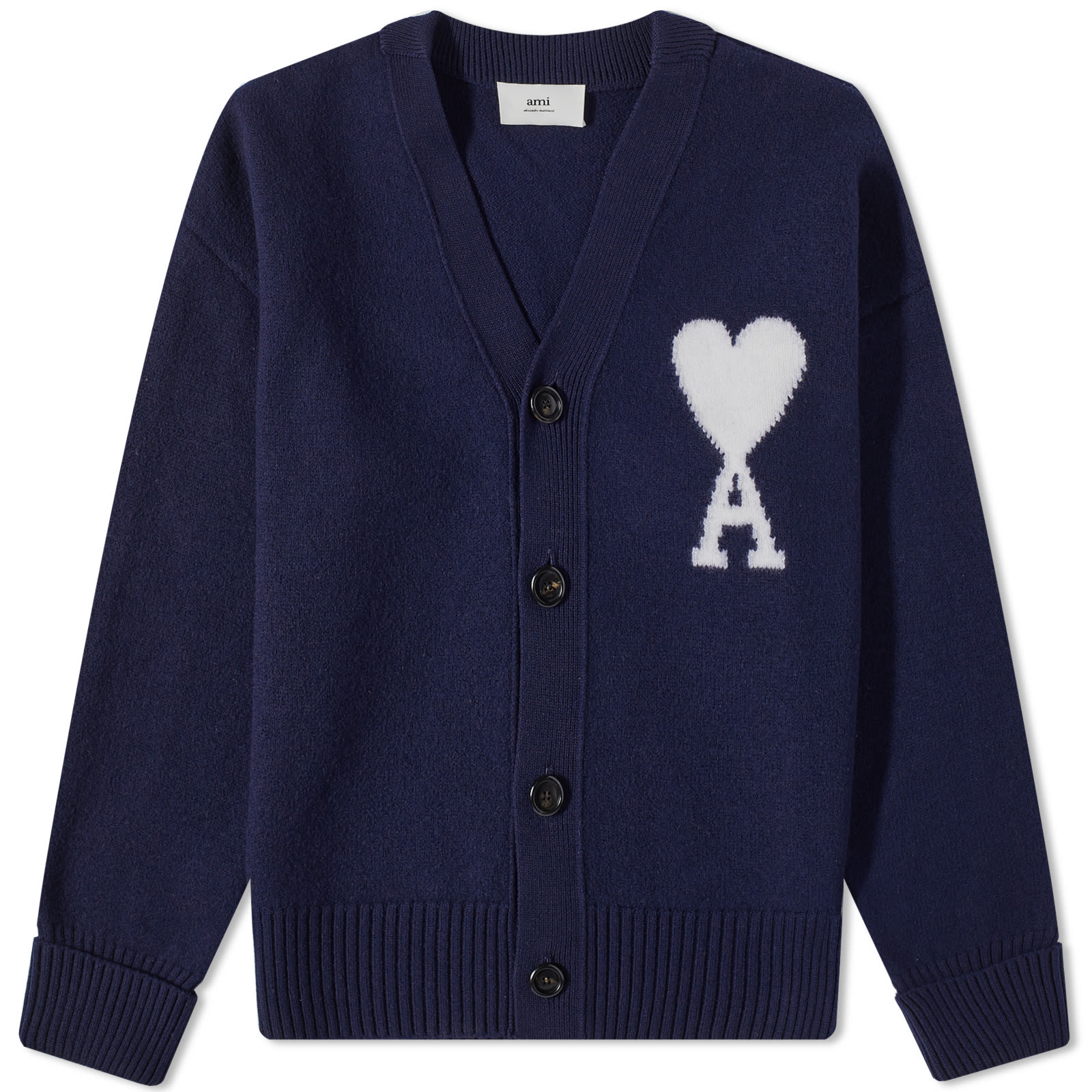 AMI Tonal Large A Heart Cardigan Nautic Blue & White | END. (US)
