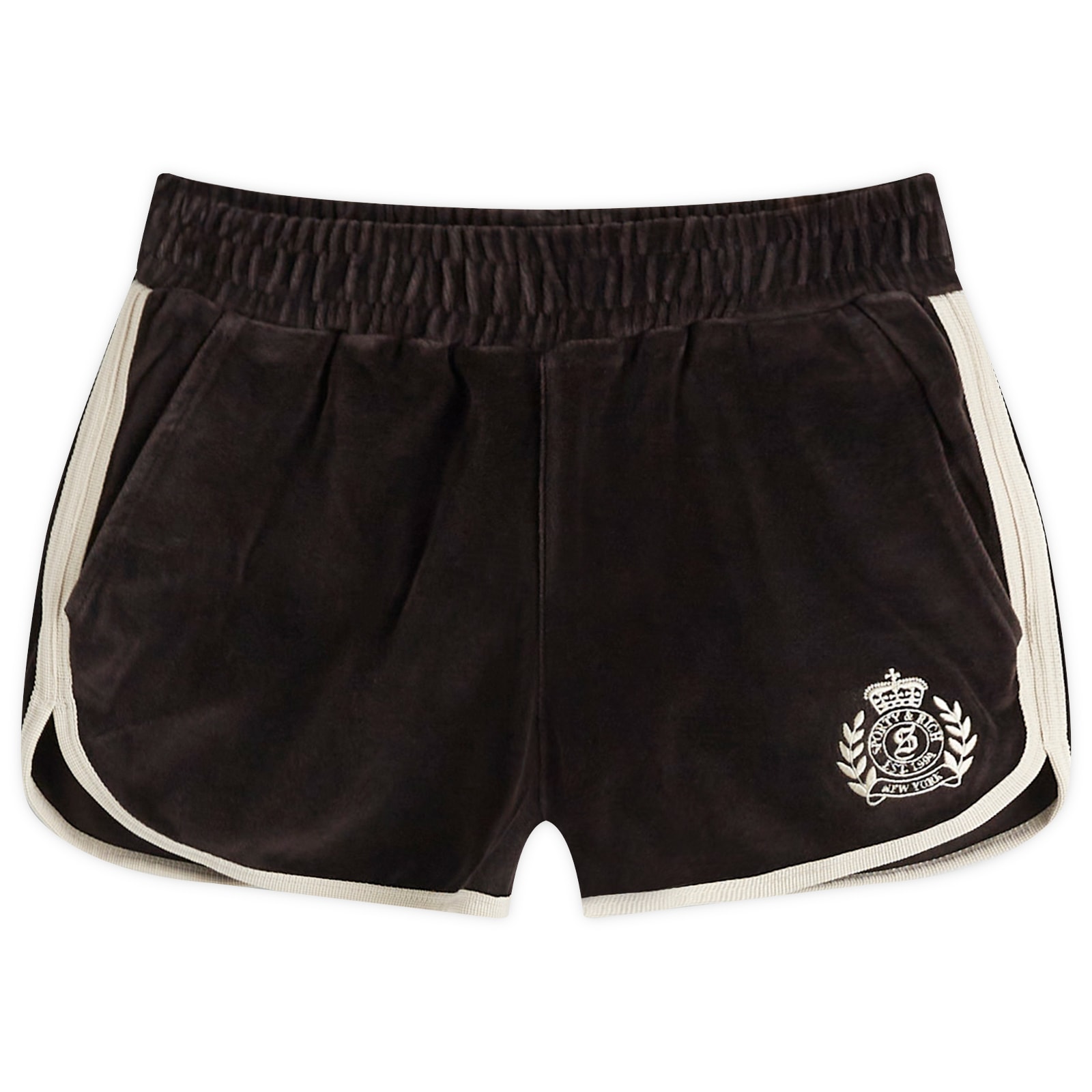 Sporty & Rich NY Crest Velour Shorts Chocolate Cream | END. (GB)
