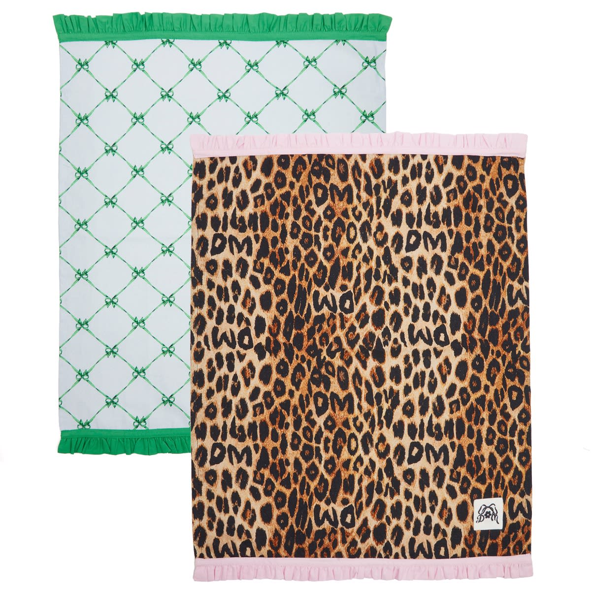 Set of Two Ruffle Tea Towels Leopard & Blue Bows | END. (AR)
