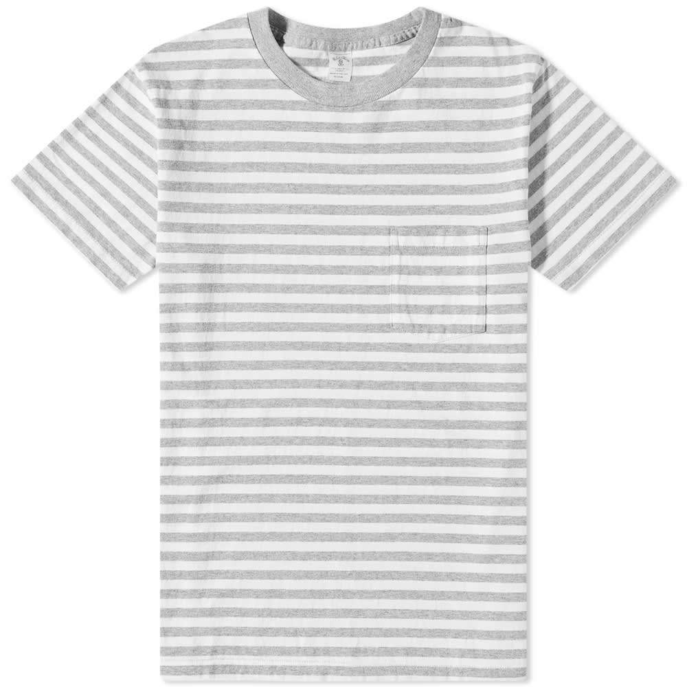 Velva Sheen Narrow Stripe Pocket T-Shirt White & Heather Grey | END.