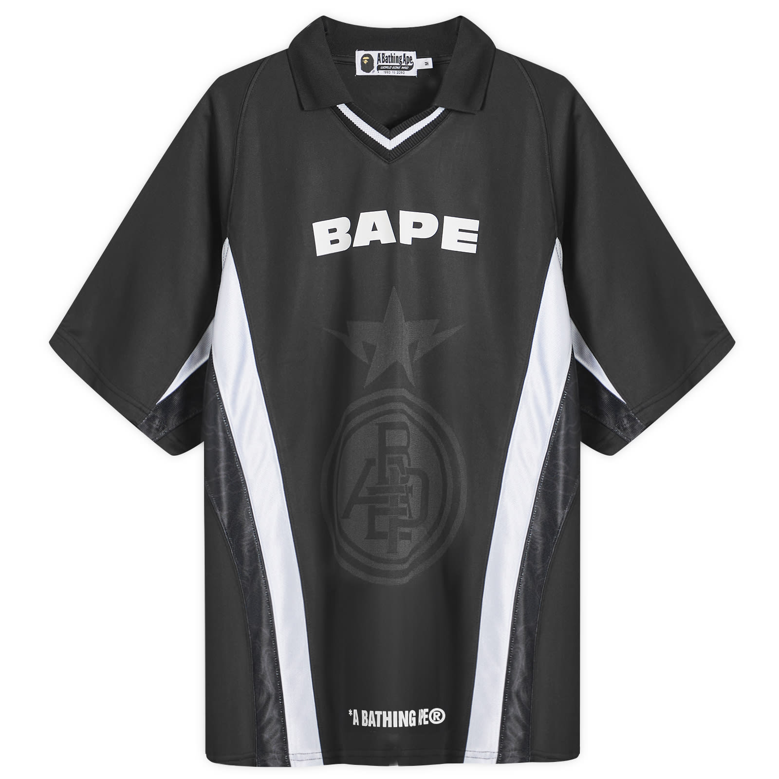 A Bathing Ape Logo Relaxed Soccer Jersey Black | END. (GB)