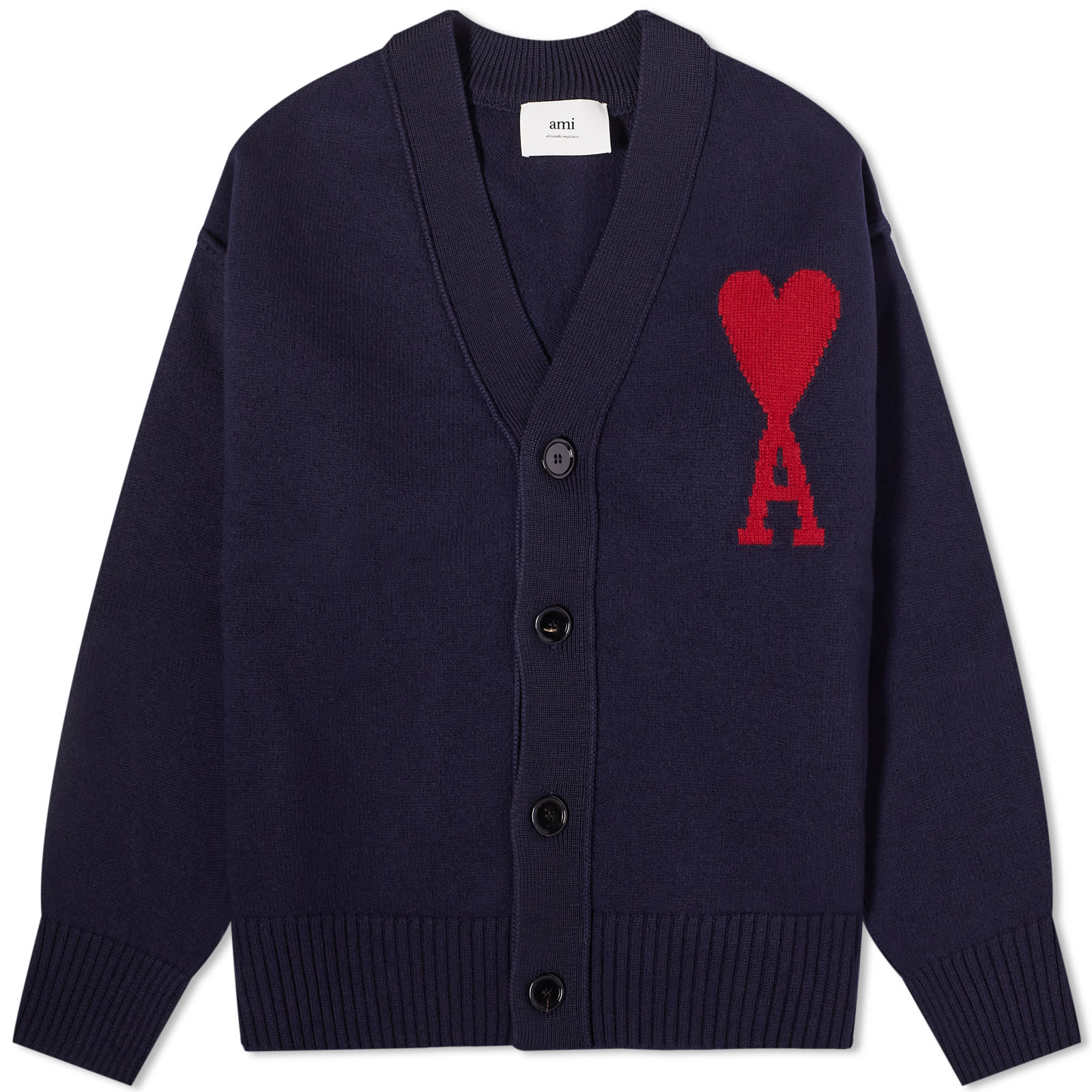 AMI Paris Large A Heart Cardigan Night Blue & Red | END. (US)