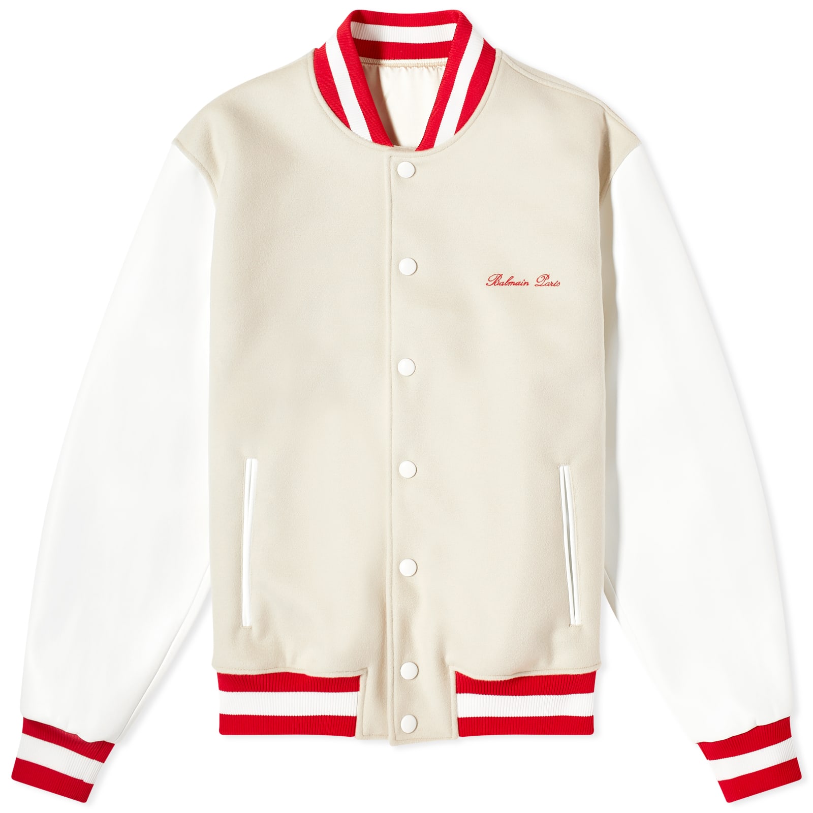 Balmain Signature Varsity Jacket Ivory, White & Red | END. (GB)