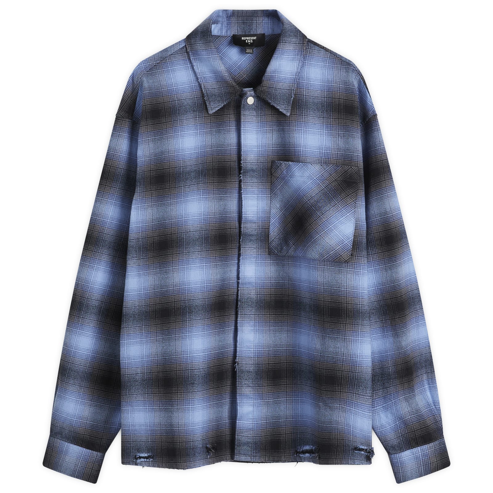 END. x Represent Distressed Flannel Shirt Blue | END. (US)
