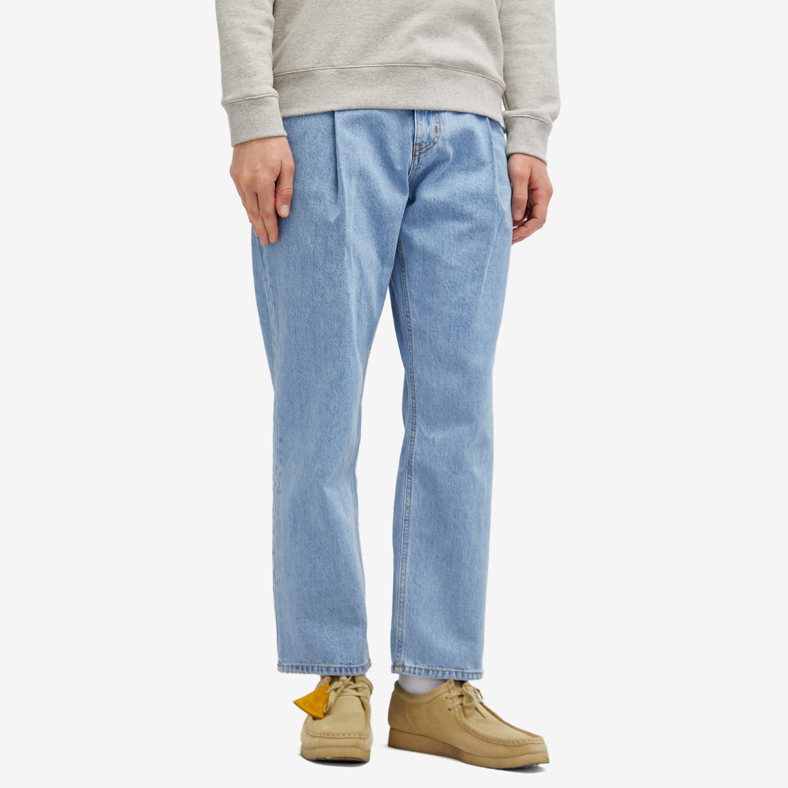 Uniform Bridge Men's Wide One Tuck Denim Jeans Light Indigo - Curated ...
