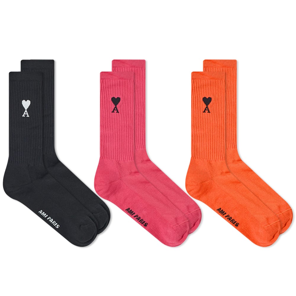 AMI Heart Logo Sock - 3 Pack Multi | END. (US)