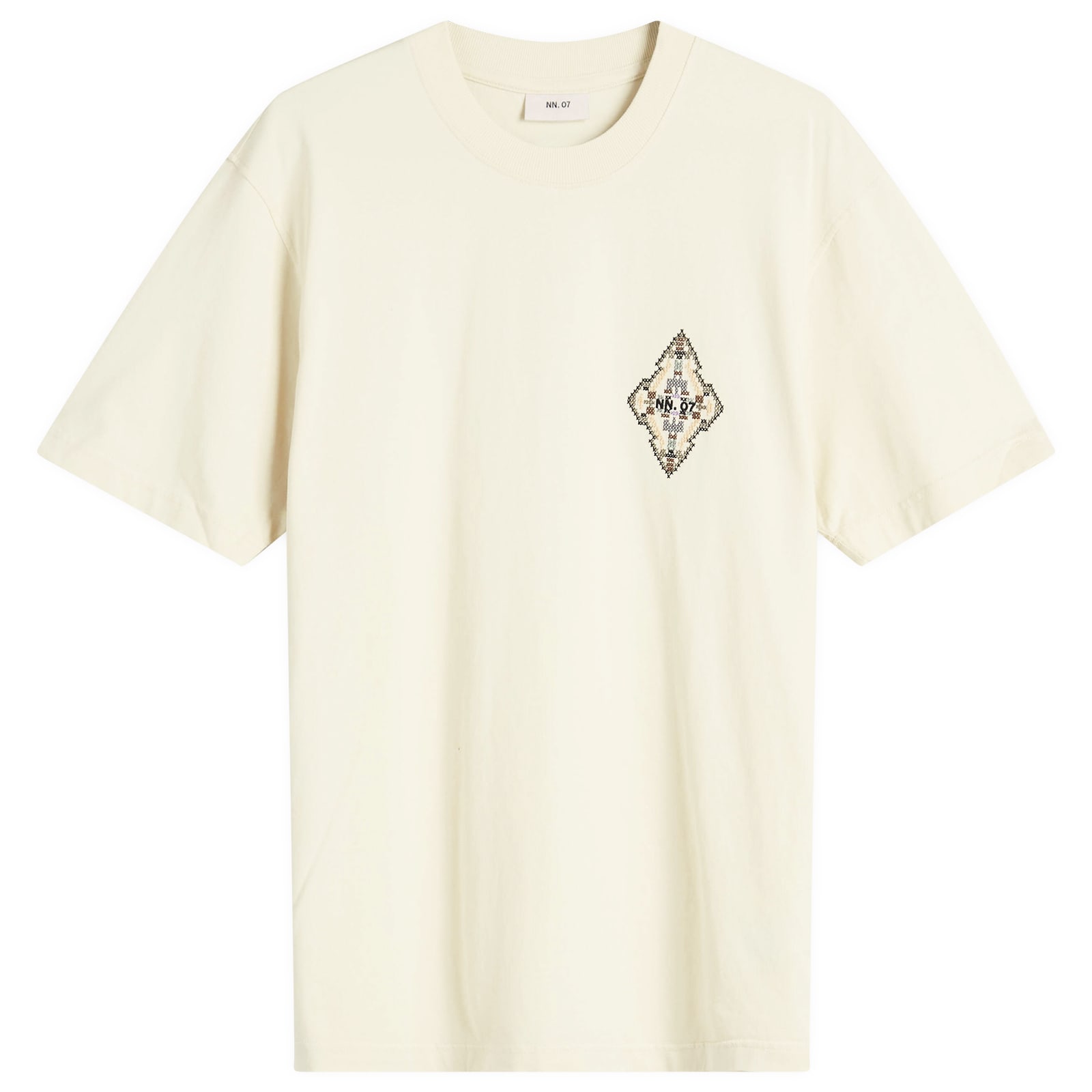 NN07 Adam Cross Stitch Motif T-Shirt Ivory | END. (GB)