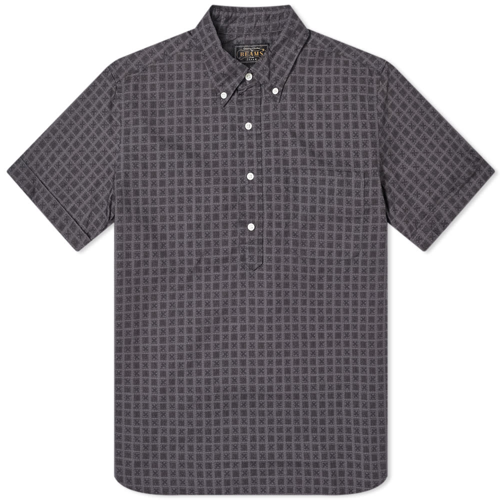 Beams Plus Short Sleeve Pullover Print Geometric Shirt Charcoal | END. (US)