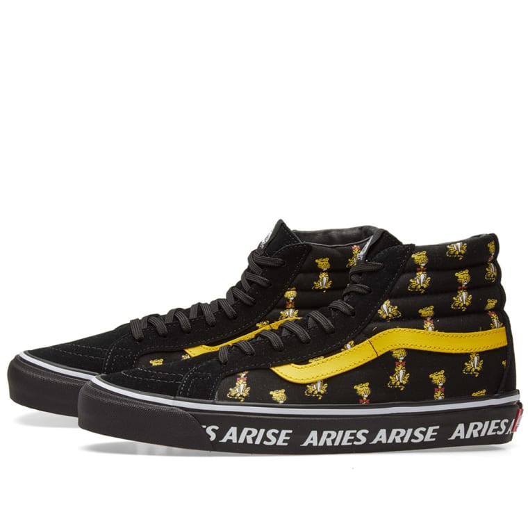 Vans x Aries OG Sk8 Hi LX (Black, White & Cyber Yellow) | END.