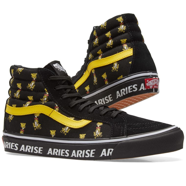 Vans x Aries OG Sk8 Hi LX (Black, White & Cyber Yellow) | END.